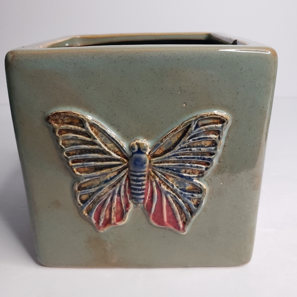 not sure | Art | Square Ceramic Planter Featuring A Butterfly 96 | Poshmark